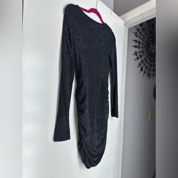 Crystal Sky | Dresses | Crystal Sky Long Sleeve Metallic Black Iridescent Ruched Mini Dress ...